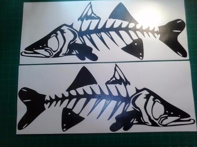 (2) Skeleton fish Vinyl Decals Boat Fishing waterproof big sticker ...