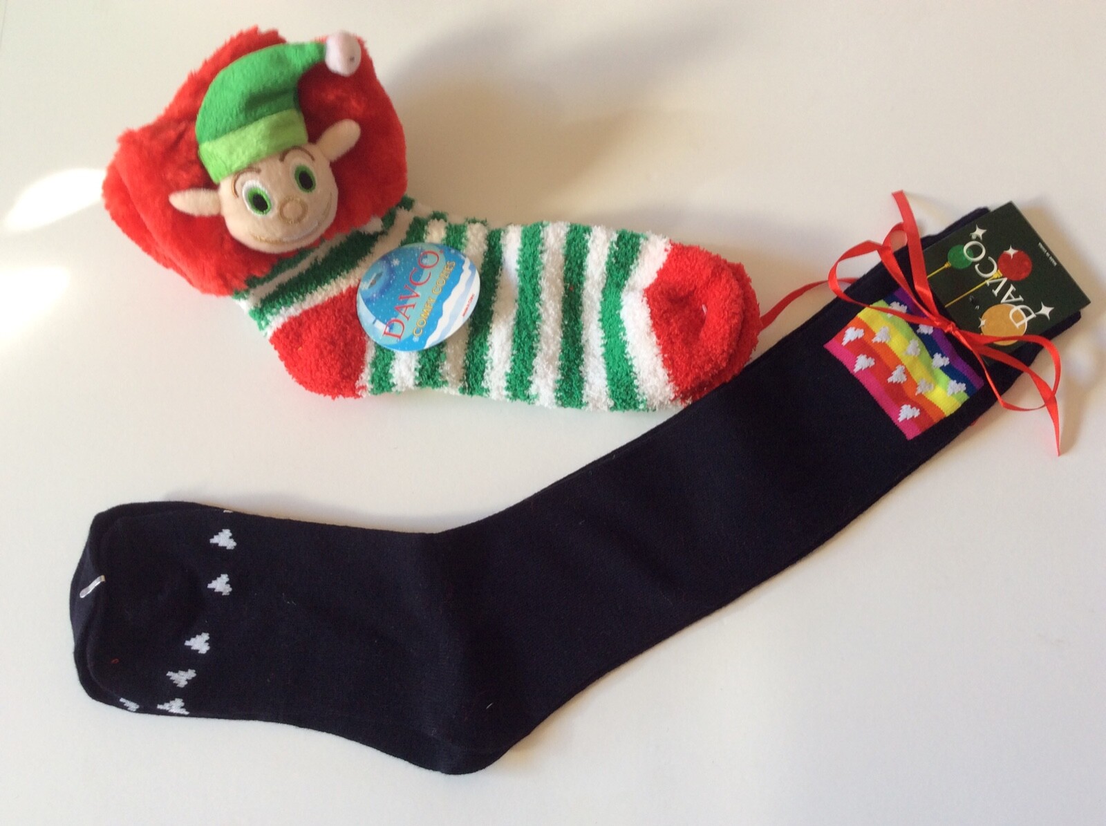 2 PAIRS WOMENS NOVELTY CHRISTMAS ELF BOOTIE & KNEE-HI SOCKS *NWL * CUTE ...