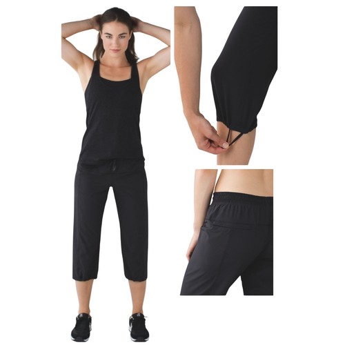 Lululemon Step Lively Crop Pants Black Cinchable Hems Lightweight ...