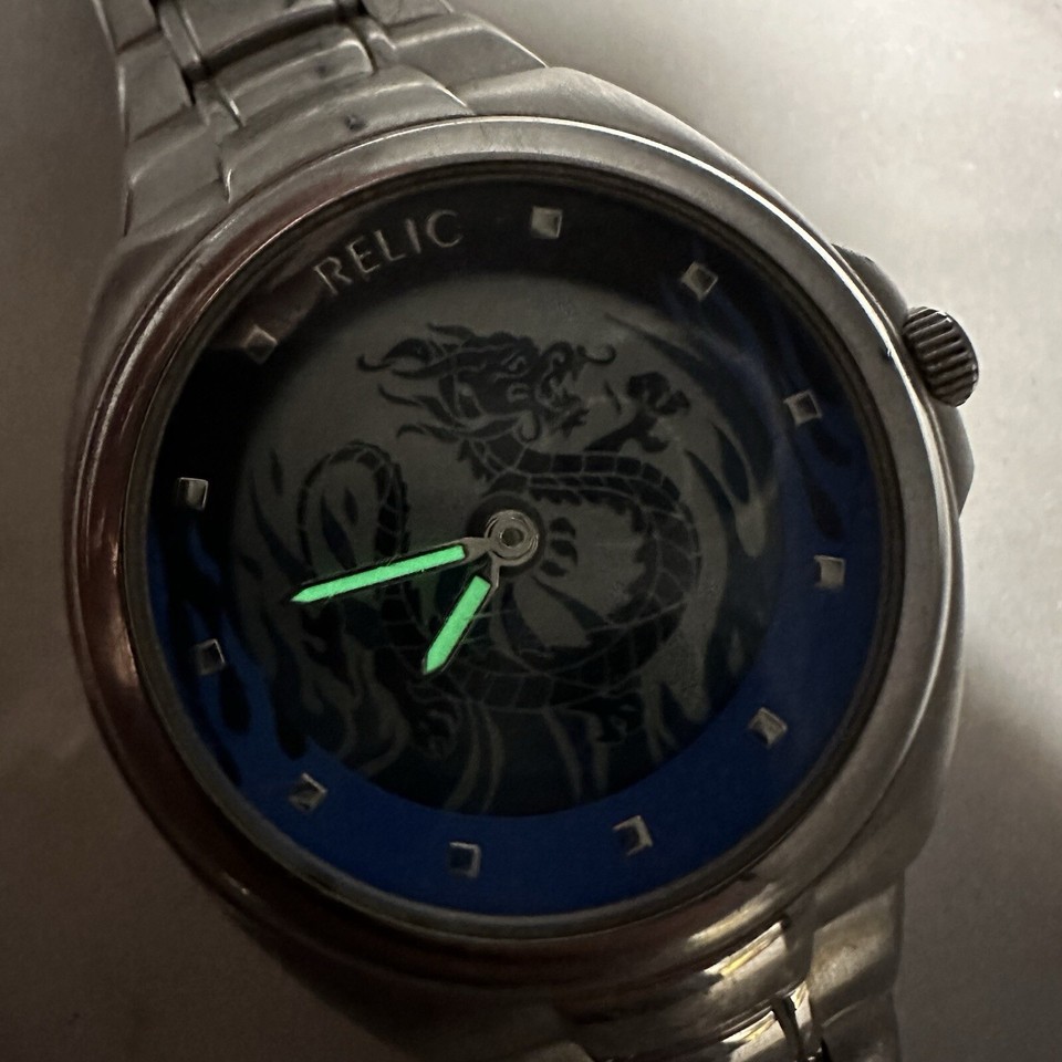 Relic by Fossil Men ZR55175 Dragon Blue Flames Dial Watch 8 1/4" - New ...