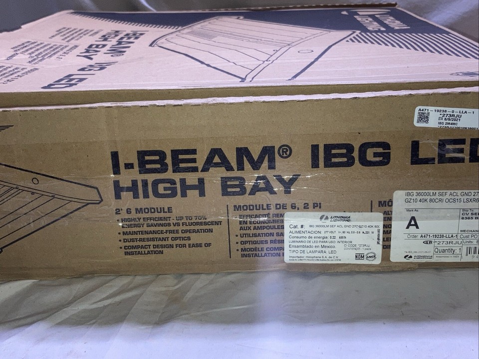 LITHONIA LIGHT I-BEAM IBG LED HIGH BAY 36000LM SEF ACL GND 277 GZ10 40k ...