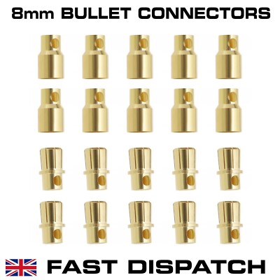 20pc (10 Pairs) 8mm Bullet Connector Male & Female RC Battery ESC Motor ...