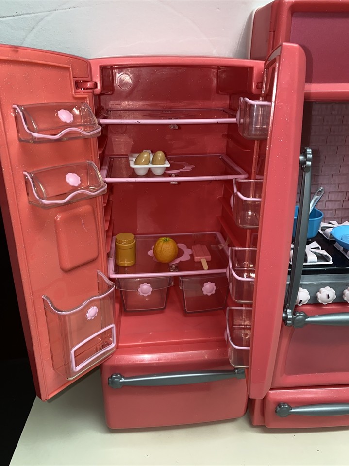 Our Generation Kitchen with Accessories Red Pink Fridge Oven Food ...