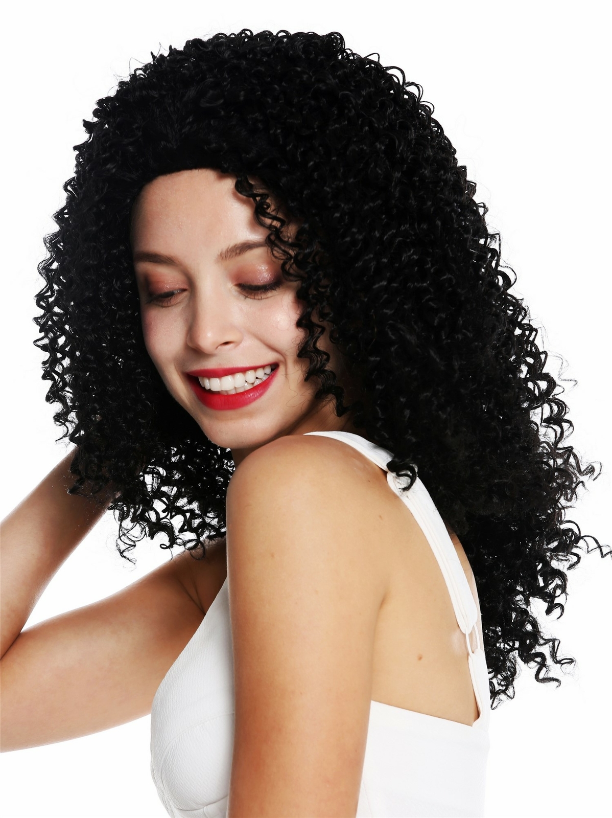 Perruque Femme Long Volumineux Crépu Bouclé Afro Boucles Raie au Milieu ...