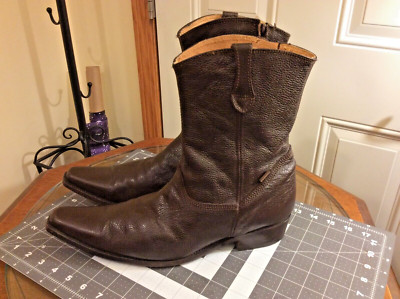 Men's Establo Work Boots Pebble Leather Brown Side Zip Western Cowboy ...