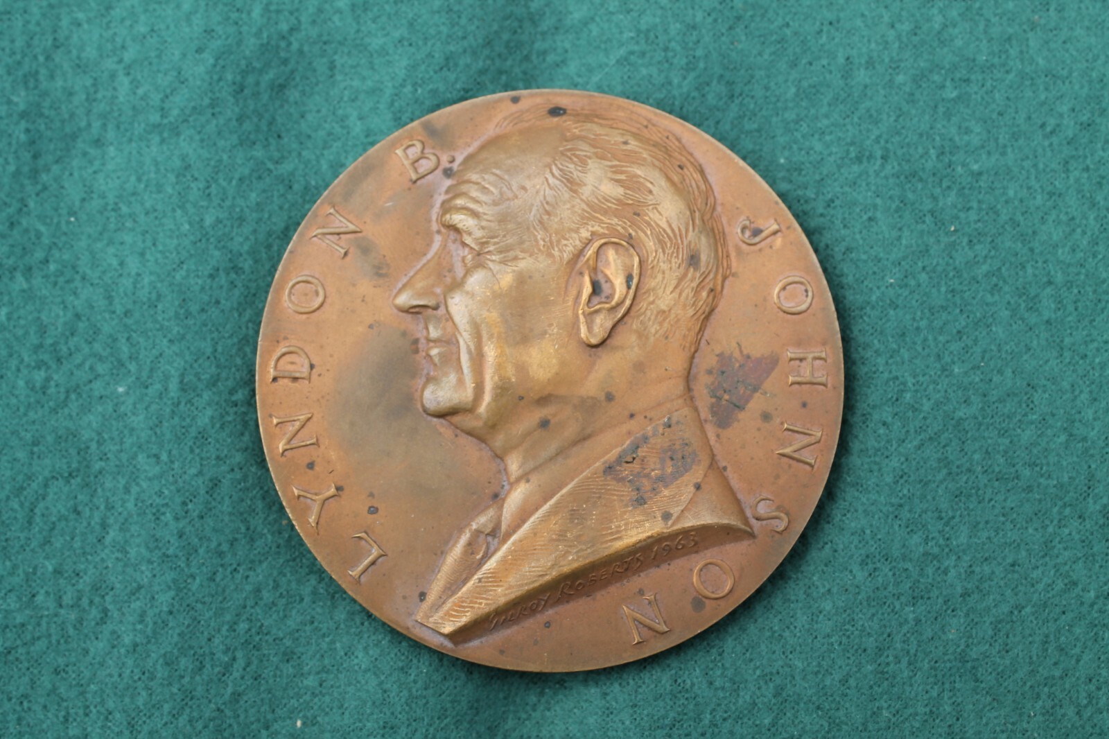 1963 LYNDON B JOHNSON INAUGURAL 3 INCH BRONZE MEDAL BY GILROY ROBERTS ...