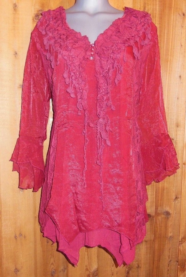 NWT PRETTY ANGEL SHIRT blouse TUNIC vintage WESTERN RUFFLES LACE SM-XL ...