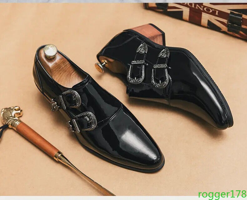 Men's Pointed Toe Block Cuban Heel Buckle wedding Party Formal Dress ...