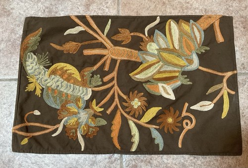 Pottery Barn Chocolate Brown Embroidered Crewel Pillow Sham, 16x26 | eBay