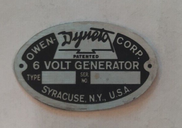 Data Plate ID Owen Dyneto 6 Volt Generator S72 | eBay
