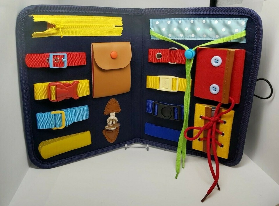 Montessori Learn to Dress Folding Case Quiet Lace Snap Button Tie Zip ...