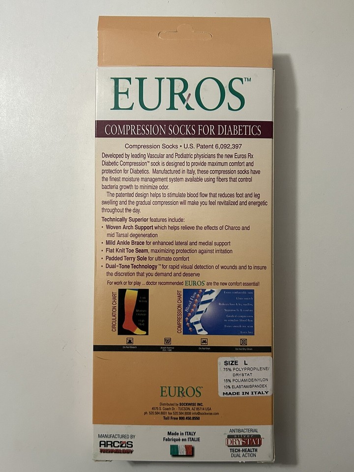 NIB Euros Diabetic Compression Socks Size L Made in Italy - White | eBay