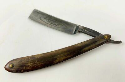 Antique G. Wostenholm & Sons Pipe straight razor etch marked blade Horn ...