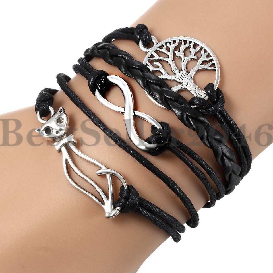 Men Women Infinity Love Heart Tree of Life Friendship PU Leather Charm ...