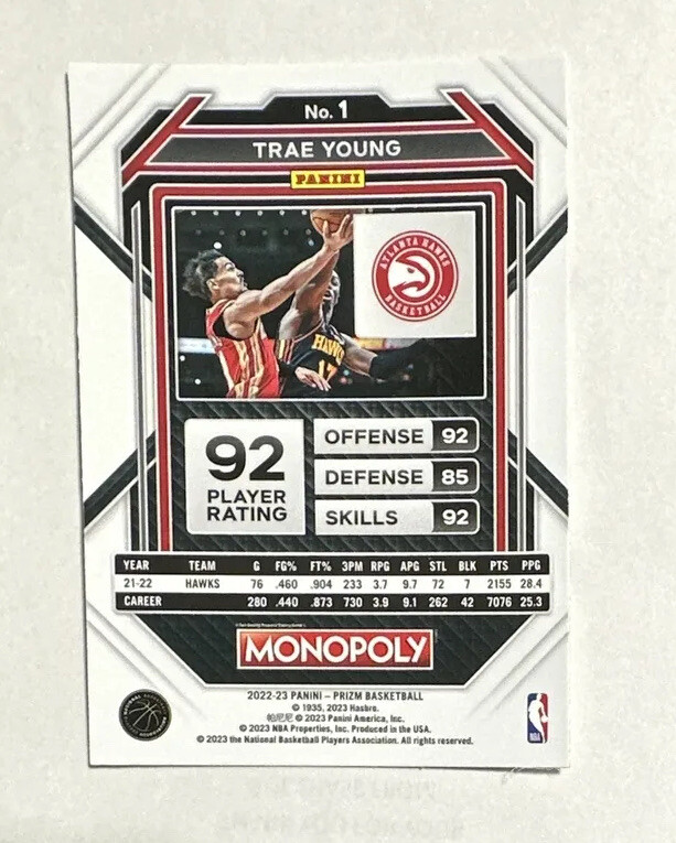2022-23 Panini Prizm Monopoly TRAE YOUNG #1 SILVER Base Atlanta Hawks ...