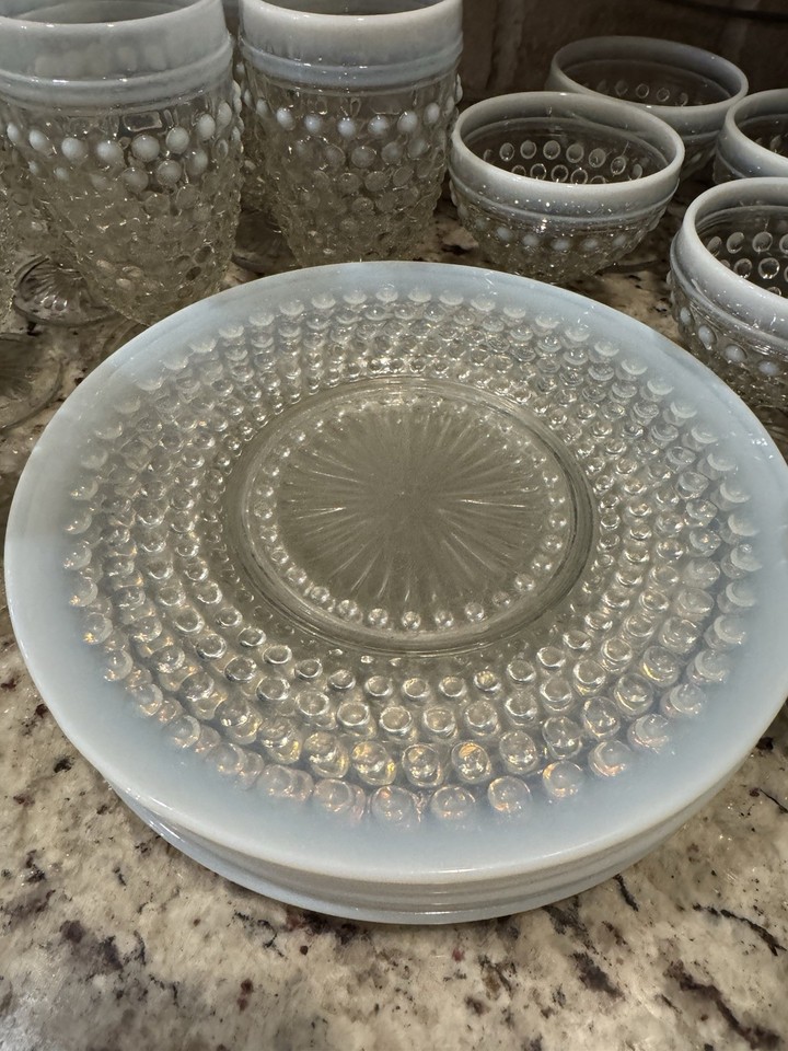 Lot Of 18 - 1940’s Anchor Hocking Moonstone Clear Opalescent Hobnail ...