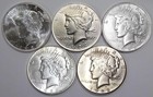 1921-1935 90% Silver Peace Dollars Lot of 5 Uncirculated Mixed Dates ...
