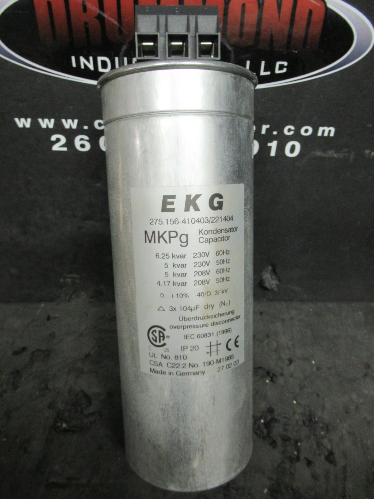 EKG MKPg KONDENSATOR CAPACITOR 6.25 KVAR @ 230 VAC 60 HZ 275.156-410403 ...