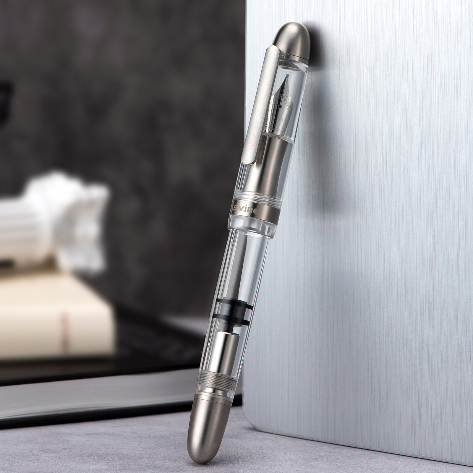 Asvine P36 Piston Fountain Pen Bock/ Asvine Nib, Titanium & Acrylic ...