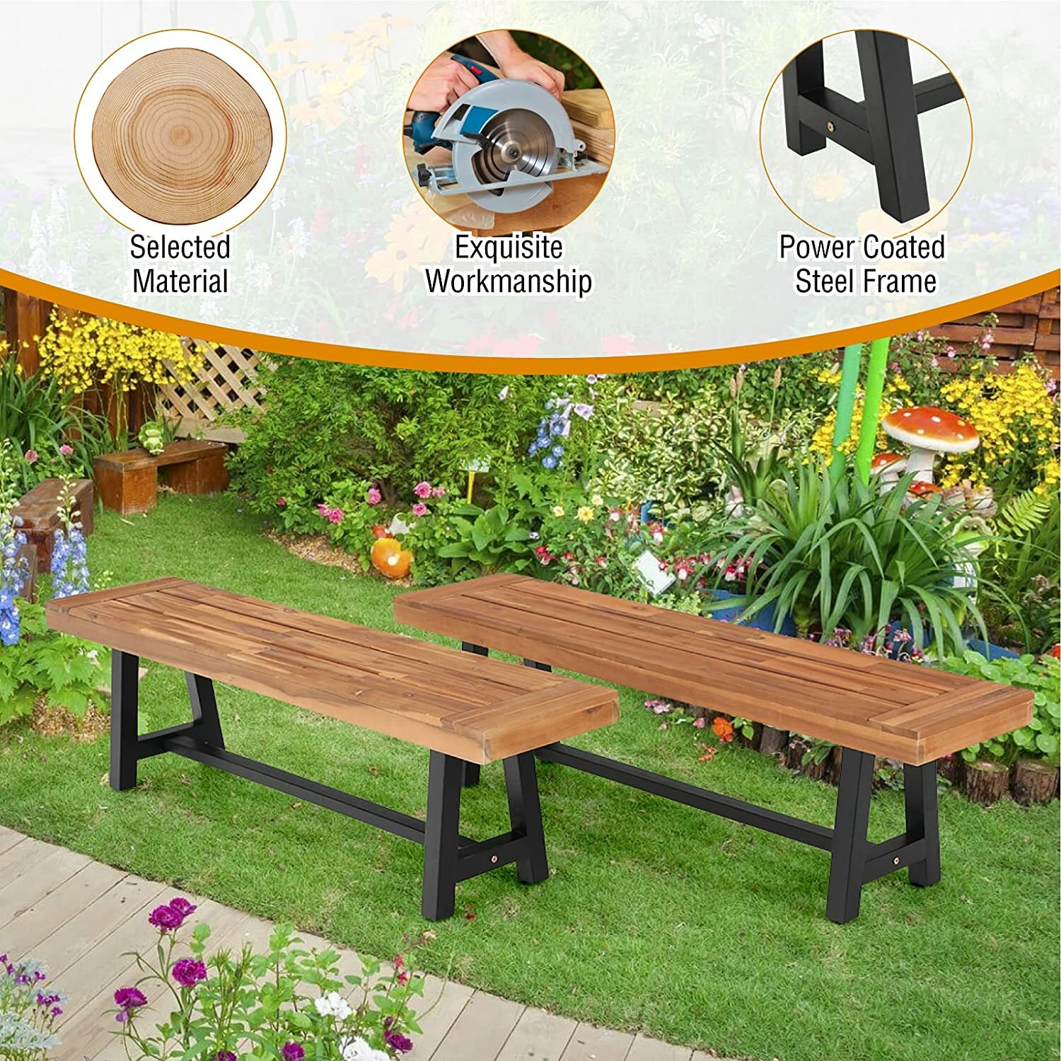 Outdoor Park Table Bench Set of 3 Wood Patio Dining Tables Garden ...