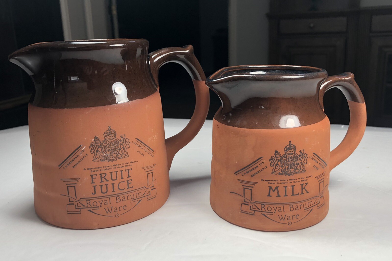 Vintage Royal Barum Ware Terra Cotta Milk Fruit Juice Pitchers Exc ...