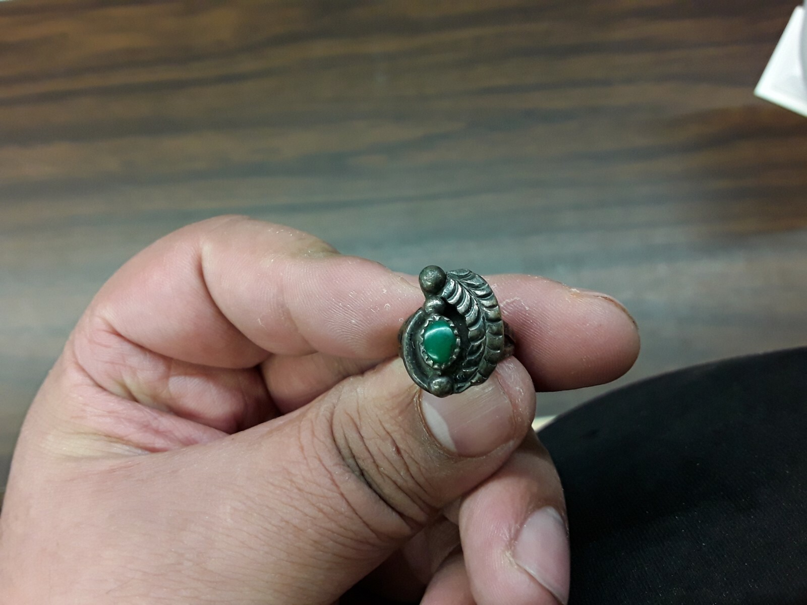 sterling silver green stone leaf ring signed centi si… - Gem