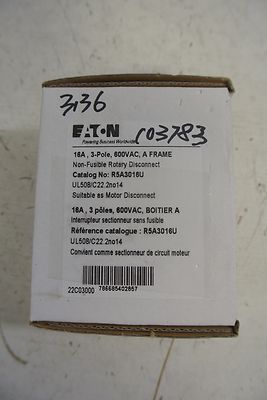 Eaton R5A3016U General Purpose Switch 16A 600VAC 3Ph A Frame New ...