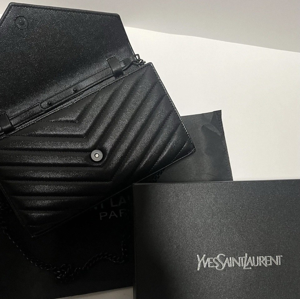 YSL Yves Saint Laurent Black Leather Crossbody Bag Black Chains | eBay