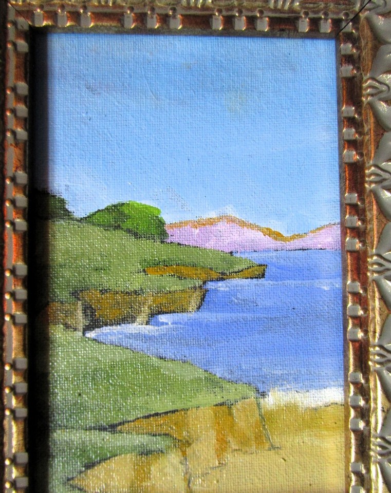 Framed MONTEREY BAY PACIFIC Art 4x6 Lynne French Landscape Oil Painting ...