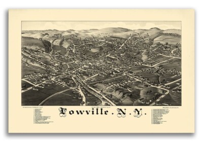 Bird's Eye View 1885 Lowville New York Vintage City Map - 20x30 | eBay