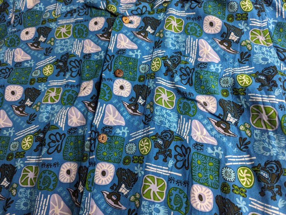 Atomic Tiki Button-Up Shirt Blue Men's Size X-Large Hawaiian Short ...