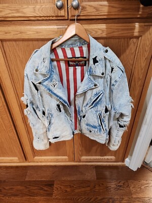 Vintage Jeff Hamilton Denim Leather Jacket Motorcycle Coat Sz L 80's 22 ...