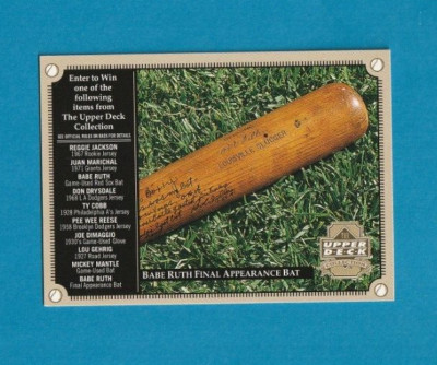2000 Upper Deck Collection Entry Forms BABE RUTH FINAL APPEARANCE BAT ...