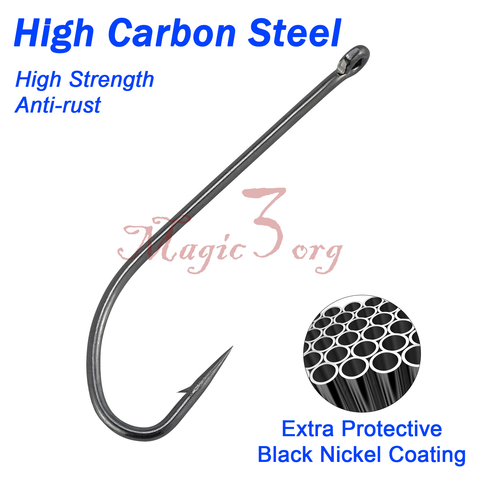 100pcs O'shaughnessy Hooks Fishing J Hooks Sizes 10-10/0 Saltwater Bass ...