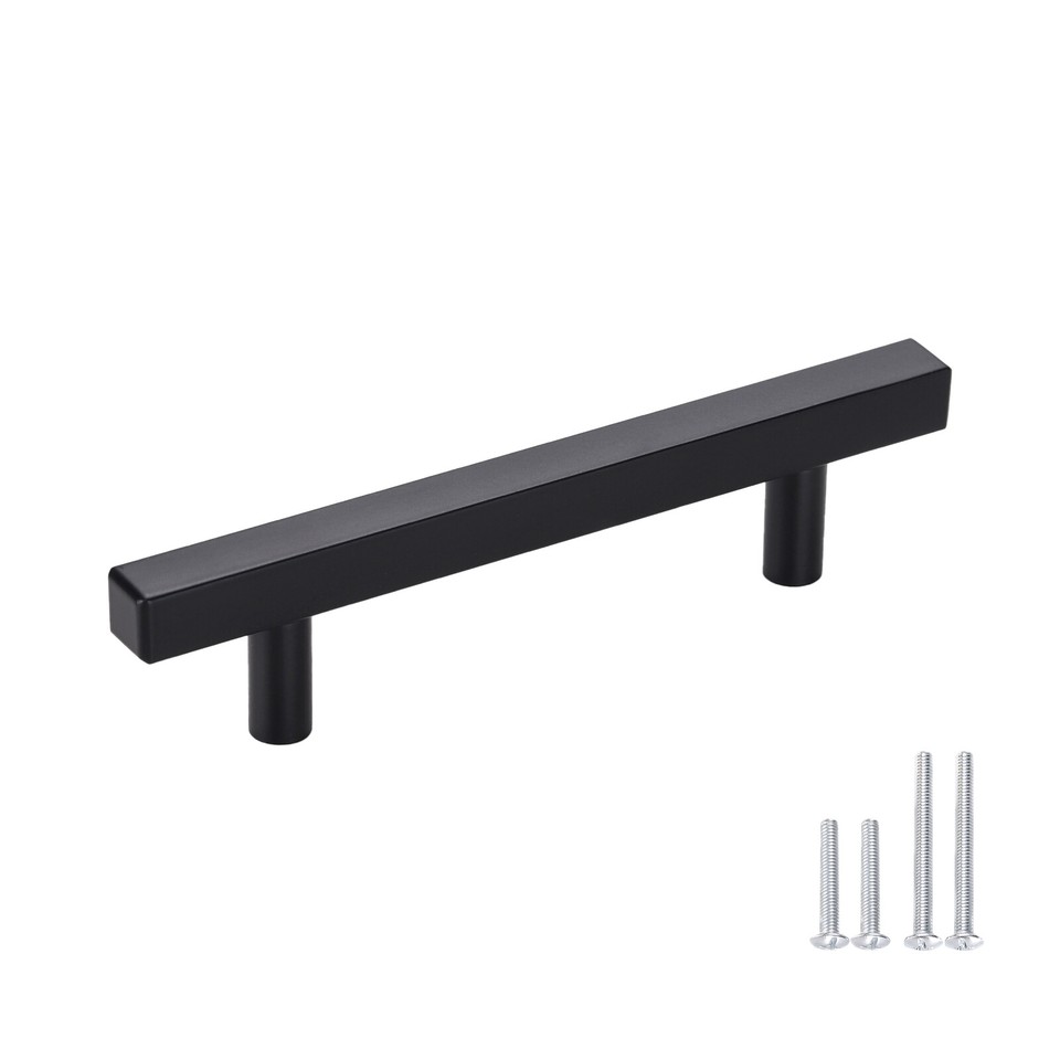 1-50X Modern Matte Black Square T Bar Handle Pull Kitchen/Bath Cabinet ...