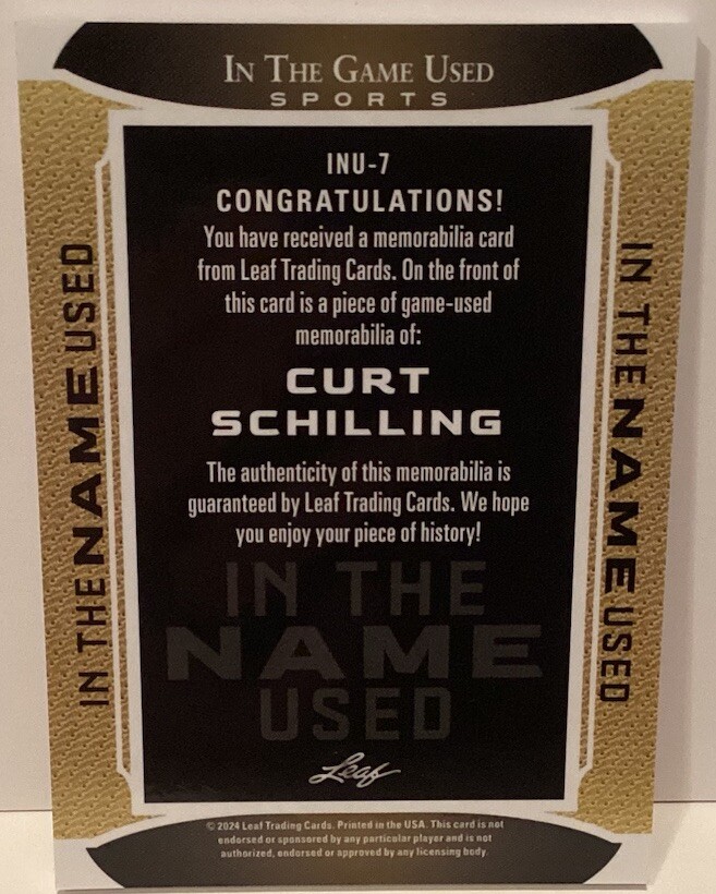 2024 LEAF IN THE NAME USED CURT SCHILLING LETTER G JERSEY PATCH 3/9 | eBay