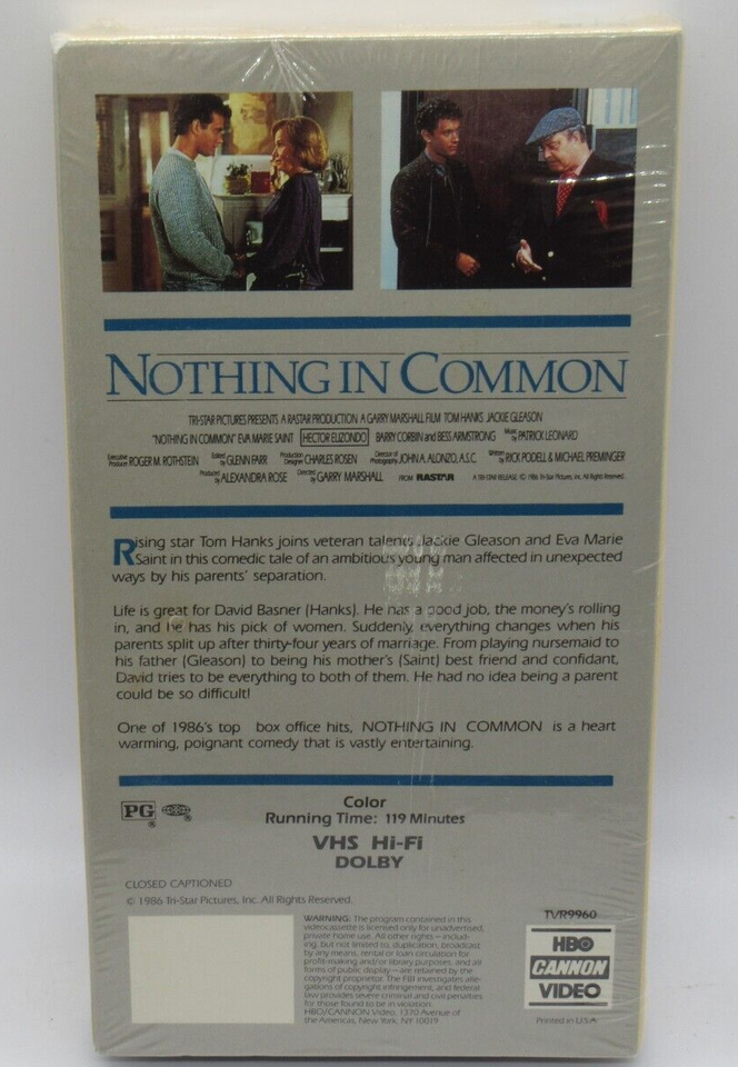 NOTHING IN COMMON VHS VIDEO MOVIE, JACKIE GLEASON, TOM HANKS, HBO ...