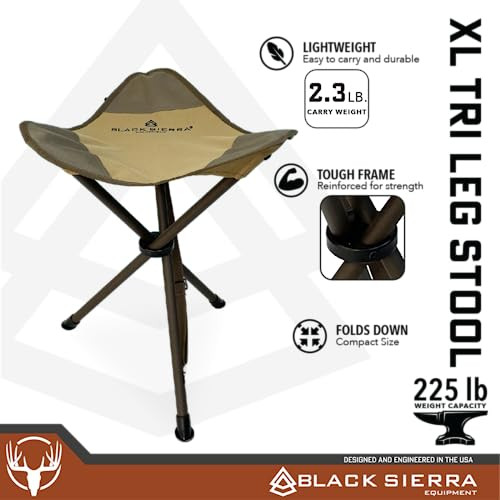 Black Sierra Folding Hunting Stool w/Shoulder Strap Supports 225 lbs ...