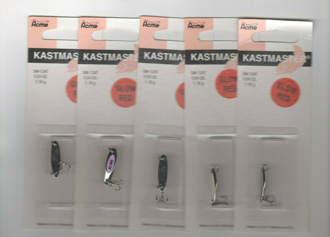 Lot of 5 NIB Acme Kastmaster Spoons 1/24 ounce all chrome glow red ...