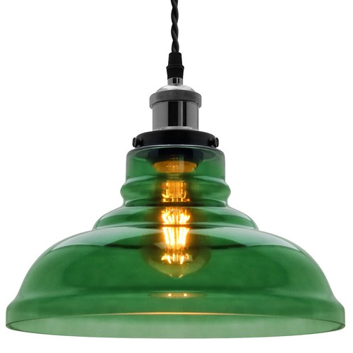 Industrial Smoked Green Glass Ceiling Pendant Light Bowl Lamp Shade ...