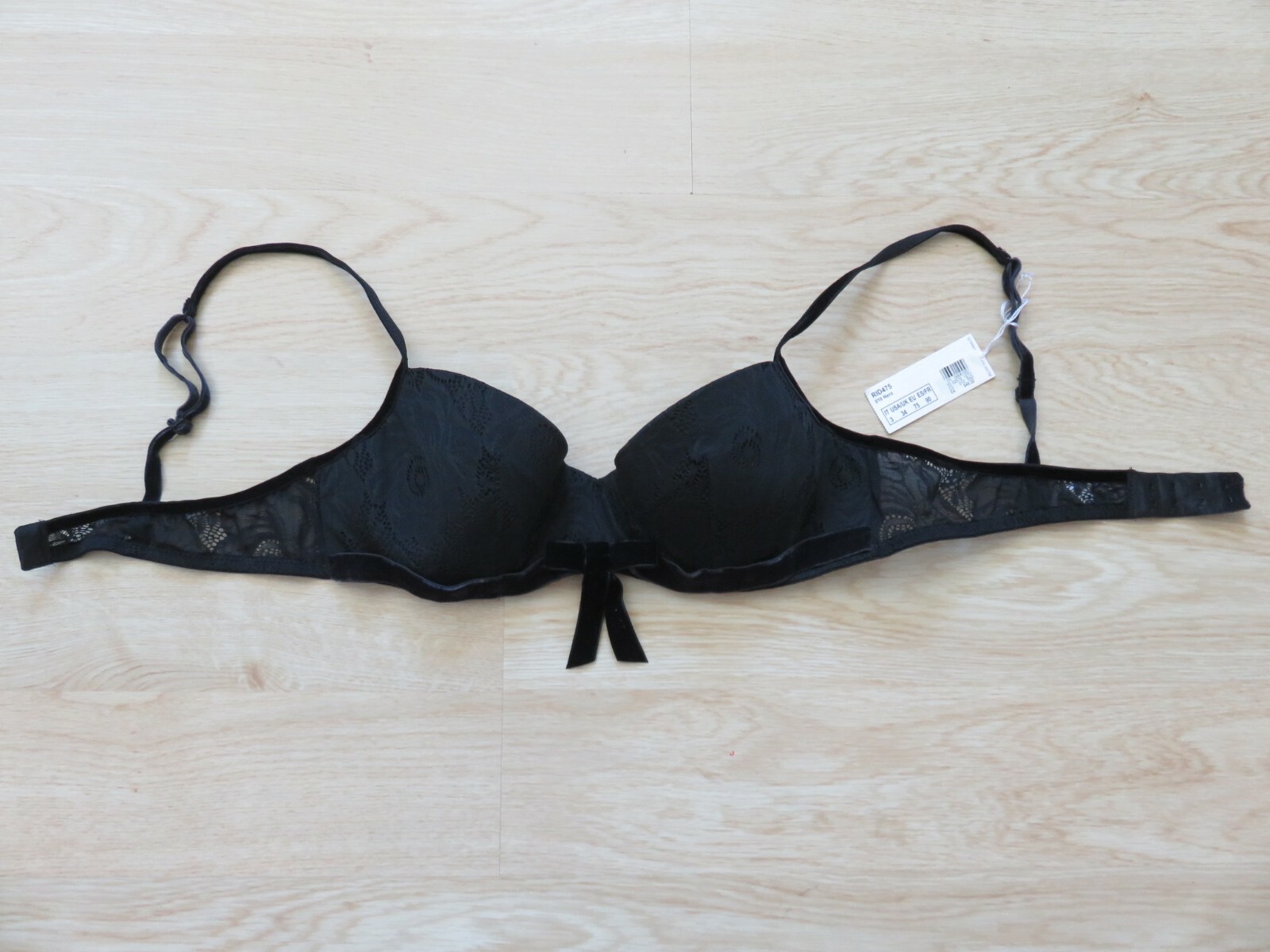 Intimissimi Underwire Padded Bra USA 36 Black Lace with Velvet Trim and ...
