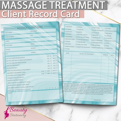 Massage Client Record Card PREMIUM Treatment Consultation A6 | eBay