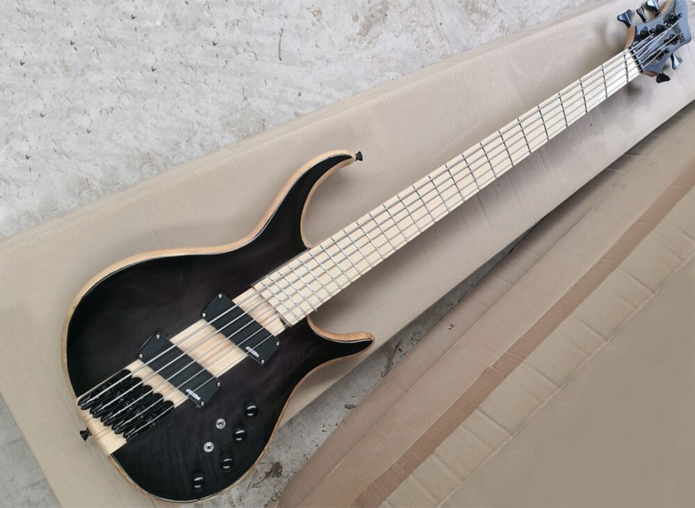 5 Strings Black Neck-thru-body Electric Bass Guitar with Slanted Frets ...