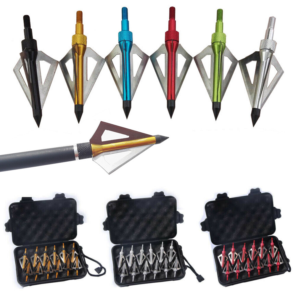 12pcs 3 Fixed Blade Archery Hunting Broadheads 100 Grain with Case ...