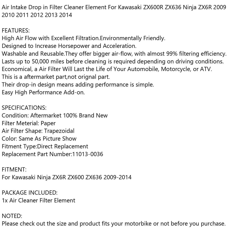 OEM Air Filter Luftfilter Fit für Kawasaki Ninja ZX6R ZX 6R 2009-2014 ...