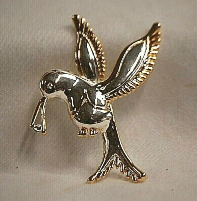 MJ Signed Jewelry Bird of Paradise Pin Brooch Pendant Silver & Gold ...
