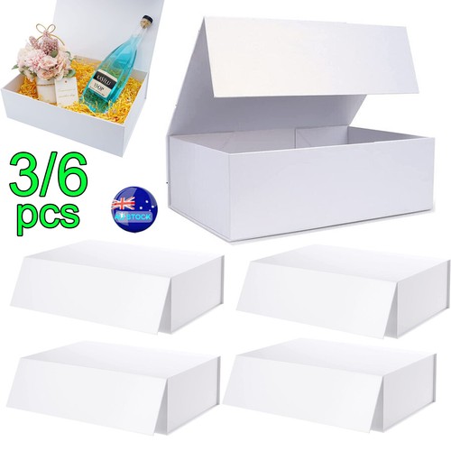 3/6PCS Large Magnetic Closure Lid Hard Gift Box White Hamper Presents ...