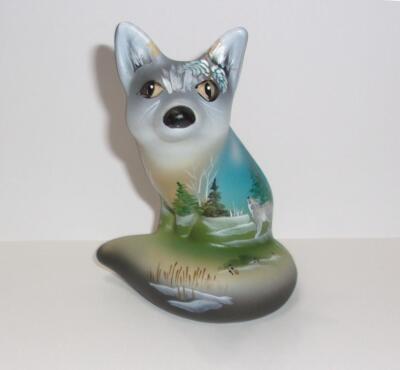 Fenton Glass Marble Wolf Pup & Cardinal Fox Figurine Ltd Ed #2/28 Kim ...