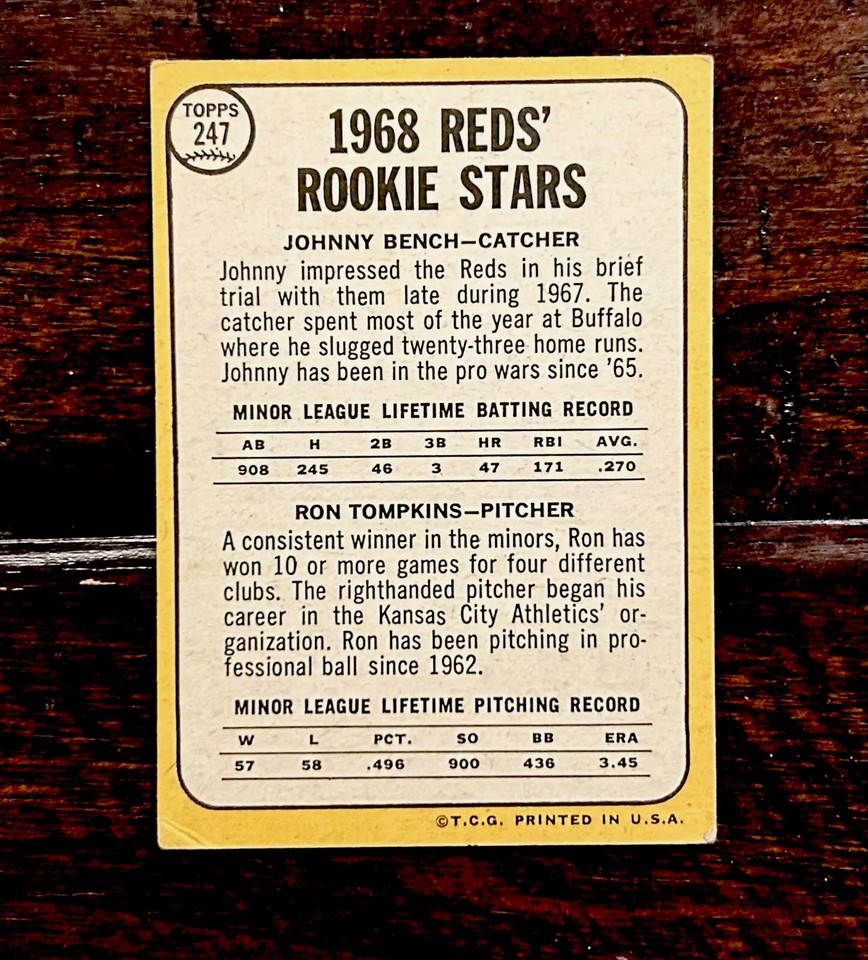 1968 Topps Johnny Bench Rookie RC #247 Cincinnati Reds HOF MLB | eBay