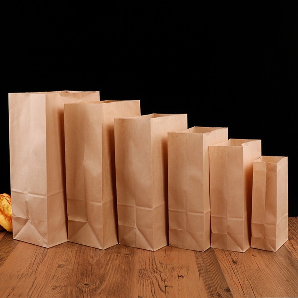 100 Pcs Food Grade Kraft Paper Bags Bakery Candy Toast Bread Packaging ...